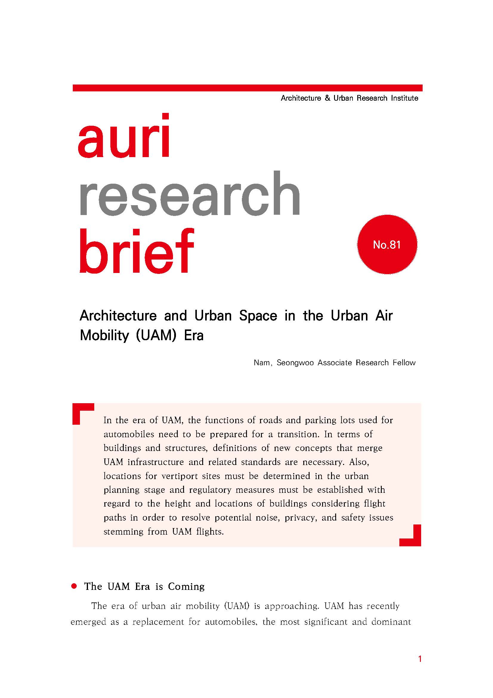 Architecture and Urban Space in the Urban Air Mobility (UAM) Era | auri ...